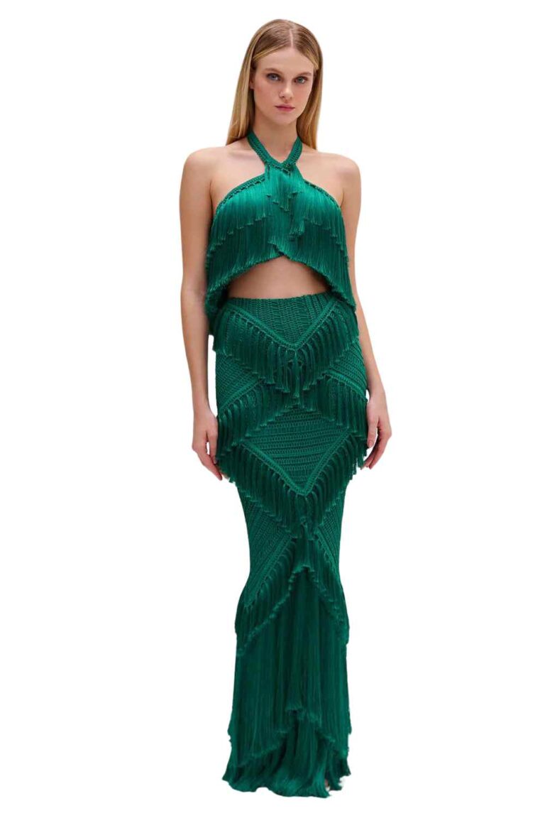 PATBO Woven Fringe Halterneck Top Jade